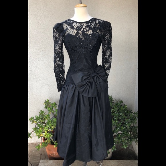 Niki | Dresses | Vtg 8s Black Lace Taffeta Party Dress Sz 34 Niki ...